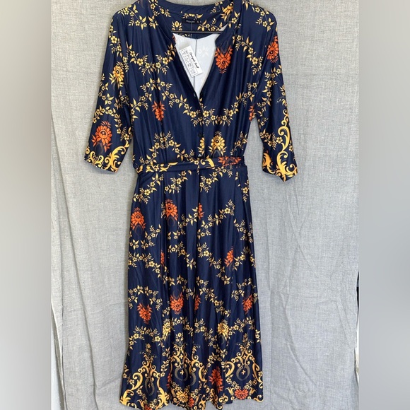Reborn | Dresses | Reborn Elegant Navy Dress With Gold Accents | Poshmark